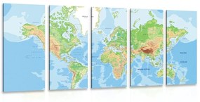 5-dílný obraz klasická mapa světa Varianta: 100x50