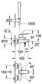 Grohe Eurosmart Cosmopolitan - Páková vanová baterie s příslušenstvím, chrom 32832000