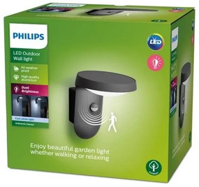 Philips - LED Venkovní nástěnné svítidlo se senzorem TYLA LED/9W/230V 4000K IP44