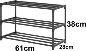 Beast Třípatrový skládací kovový botník - 60 x 28 x 38 cm