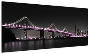 Noční osvětlený most - obraz (100x40cm)