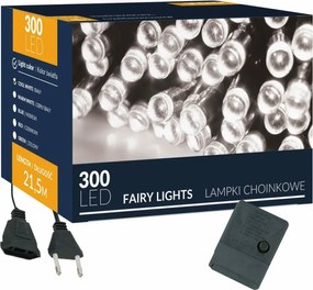 LED světelný řetěz - 21,5m, 300 LED, 8 funkcí, paměť, studená bílá