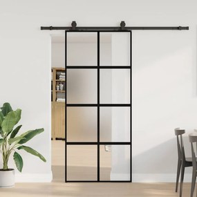 Posuvné dveře se sadou kování černé 90x205 cm Tvrzené sklo 3375893