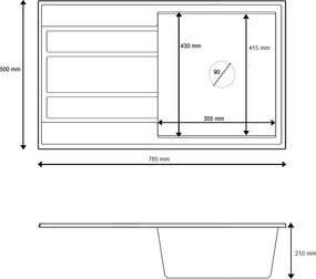 Gamma Modern 8050, 1-komorový granitový dřez 790x500x210 mm, černá se zlatými body, GMA-ZM-8050-GD