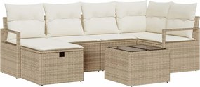 Set pohovek 7 ks 6-Počet míst Béžová a krémová polyratan 3359190