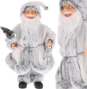 Vánoční dekorace Santa Claus s lucernou bílá / šedá 40 cm