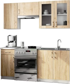 Kuchyňská linka LIMA s vitrínou 1.8M H720 Bílá / Dub Sonoma