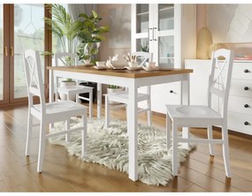 Jídelní stůl se 4 židlemi AL22, Barva dřeva: bílá-L, Barvy nožiček: černá