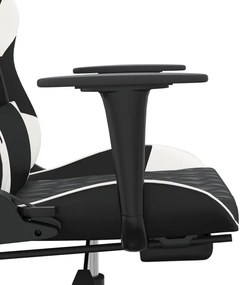 Petromila Masážní herní židle s podnožkou černá a bílá umělá kůže
