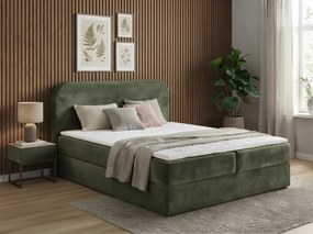 Čalouněná postel boxspring FORENA 180x200 cm tmavě zelená Matrace: Matrace Bonell pružinová