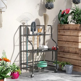 Organizér na zahradní nářadí 3-patrový stojan na zahradní nářadí s háky do 40 kg zátěže 77x40x97cm černý
