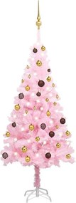 vidaXL Umělý vánoční stromek s LED a sadou koulí 150 cm PET [3077584] Barva: Růžová a zlatá