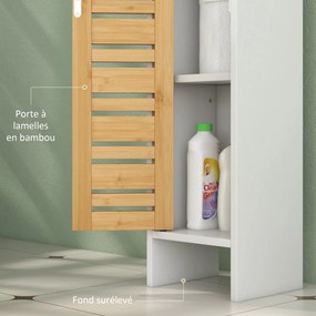 HOMCOM Koupelnová skříňka s držákem toaletního papíru a odnímatelnou tyčí 3 úrovně + držák toaletního papíru, 21 š x 17 h x 78 v cm, bambus a bílá