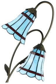 Modrá stolní Tiffany lampa 2 stínidla červené pruhy RedLine – 35x18x61 cm