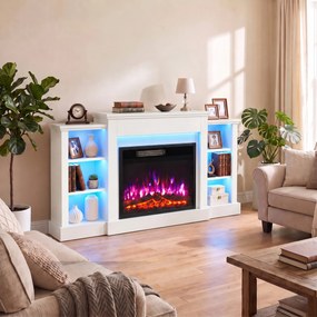 HOMCOM TV stolek s elektrickým krbem a 6 policemi, 138 cm, 900/1800 W, bílý