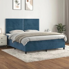 Box Spring Postel S Matrací Tmavě Modrá Samet Tmavě Moddrá Hladké s hřebíky