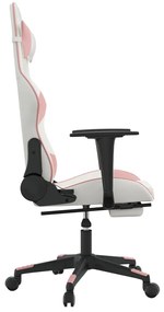 Masážní herní židle s podnožkou bílá a růžová umělá kůže,  345530