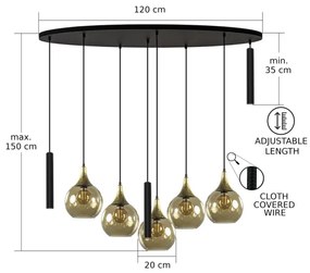 Lustr na lanku CALYPSO 3xGU10/60W/230V + 5xE27/60W černá/zlatá