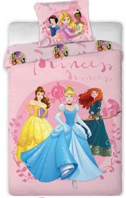 Textylia Dětské bavlněné licenční povlečení Disney Princezny Princezničky 140x200cm / 70x80cm růžové