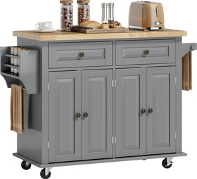 HOMCOM kuchyňský ostrov na kolečkách se zásuvkami, 111 x 44,5 x 82,5 cm, šedý
