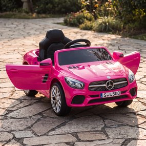 AIYAPLAY dětské elektrické auto Mercedes-Benz SL500 12V s 2,4 GHz dálkovým ovládáním, 2 motory, odpružení, jemný start, růžové
