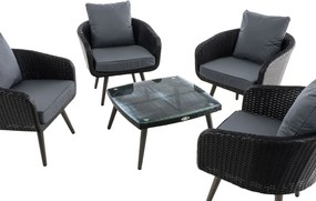 Lounge souprava Ameland plochý ratan železitě šedá 45 cm (tmavě šedá) – černá