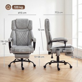 HOMCOM kancelářské křeslo s masáží — ergonomické polohovatelné vyhřívané manažerské křeslo se širokým sedákem, vzhled sametu, výškově nastavitelné, s…