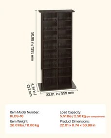 Úložná skříňka na média, 8patrový organizér na DVD VEVOR – 559 × 222 × 1295 mm