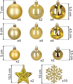 Vánoční baňky zlaté mix - 5/6/7 cm sada 40ks, vánoční ozdoby