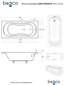 Hopa ARIA PROSAFE 150 x 70 cm VANARIA150PROS+OLVPINOZ akrylátová vana vč. noh