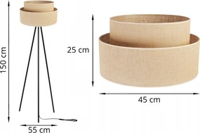 Stojací lampa Juta, 1x jutové stínítko, černá konstrukce, m