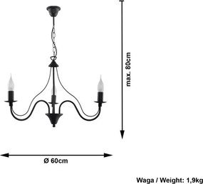 Černé kovové závěsné svítidlo ø 60 cm Fiorano – Sollux
