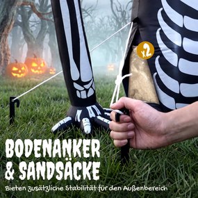 Outsunny Nafukovací Halloween kostlivec, vylézající ze země, s LED světly, strašidelná dekorace pro vnitřní i venkovní použití