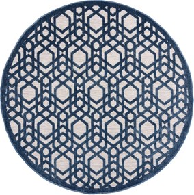 Kusový koberec Piatto Oro Blue kruh – na von aj na doma, 160x160 (priemer) kruh, modrá, chodba / predsieň, Flair Rugs
