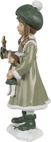 Zelená dekorace děvčátko se svíčkou a panenkou Children - 5*5*13 cm