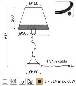 ACA DECOR Stolní lampička MULAN max. 60W/E14/230V/IP20