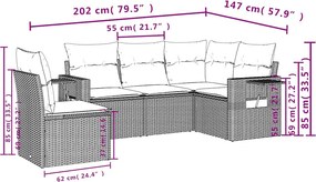5dílná zahradní sedací souprava s poduškami černá polyratan 3252502