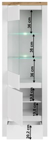 Kondela Vitrína 1D1W1S, bílý lesk/dub wotan, VILGO