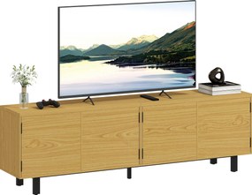 HOMCOM TV stolek 180 cm — dekor přírodního dřeva, pro TV až 208 cm, 4 dvířka s otevíráním na stisk