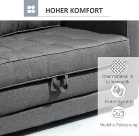 HOMCOM Rozkládací pohovka 2místná, rozkládací pohovka s funkcí spaní, lněný dotek, kaučukové dřevo, šedá, 147.5x75x85cm| Aosom
