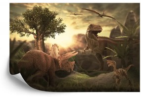 Fototapeta Dinosauři Při Západu Slunce Omyvatelný vlies 360x240