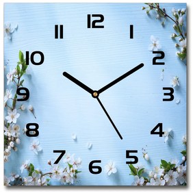 Wallmuralia Skleněné hodiny čtverec Květy višně pozadí 30x30 cm