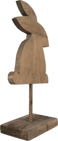 Hnědá antik dřevěná dekorace králík na podstavci - 14*8*30 cm
