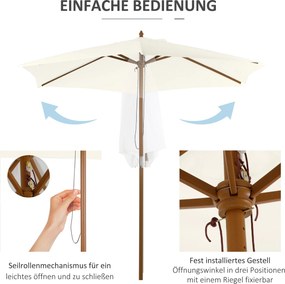 Outsunny Slunečník Ø 250 cm, slunečník s kladkovým mechanismem, balkonový plážový slunečník z bambusu, větruodolný tržní slunečník, ochrana před slun…
