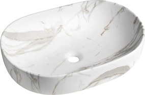 Sapho - Umyvadlo na desku Caleo, 60x42 cm, bez přepadu, bez otvoru pro baterii, bianco carrara CA590BC