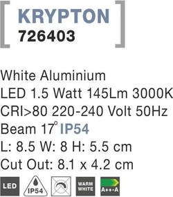NV 726403 Venkovní zapuštěné svítidlo do zdi KRYPTON bílý hliník LED 2W 3000K 220-240V 17st. IP54 - NOVA LUCE