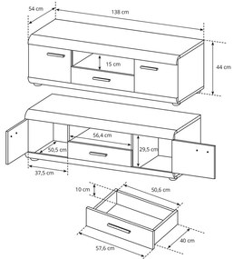 Obývací stěna LINK s | 4 díly | sestava C | 298 cm | sonoma