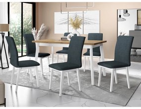 Jídelní stůl se 6 židlemi AL23, Barva dřeva: dub artisan - L, Potah: Zetta 300, Barvy nožiček: Bíla