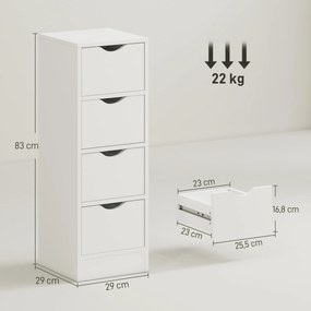 HOMCOM koupelnový nábytek, úložný prostor se 4 zásuvkami a úchopy, 29 x 83 cm, bílý