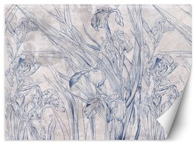 Fototapeta, Modré obrysy listů a květů - 254x184 cm